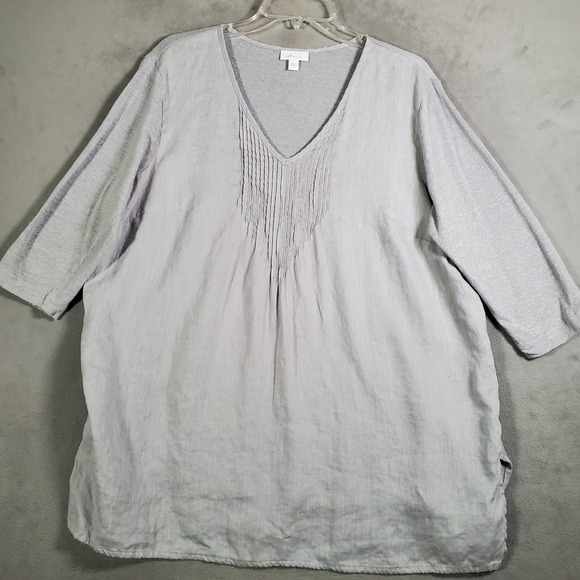 J. Jill | Tops | J Jill Top Womens Xl Gray 0 Love Linen Tunic V Neck ...